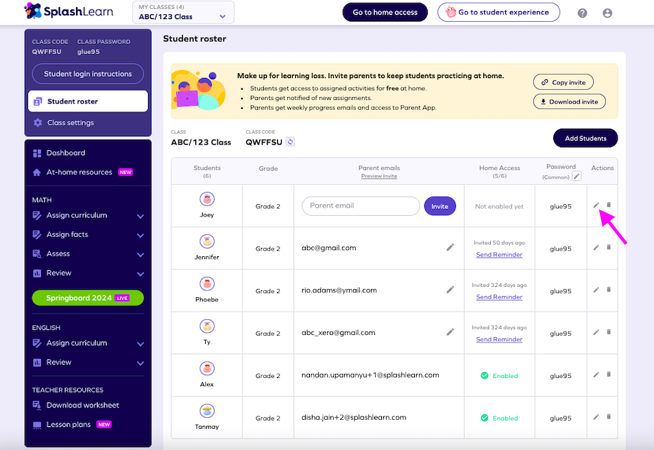 How can teachers change/update student information in SplashLearn? – SplashLearn