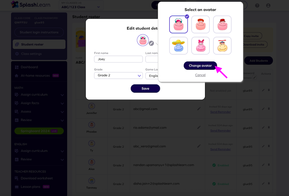 How can teachers change/update student information in SplashLearn ...