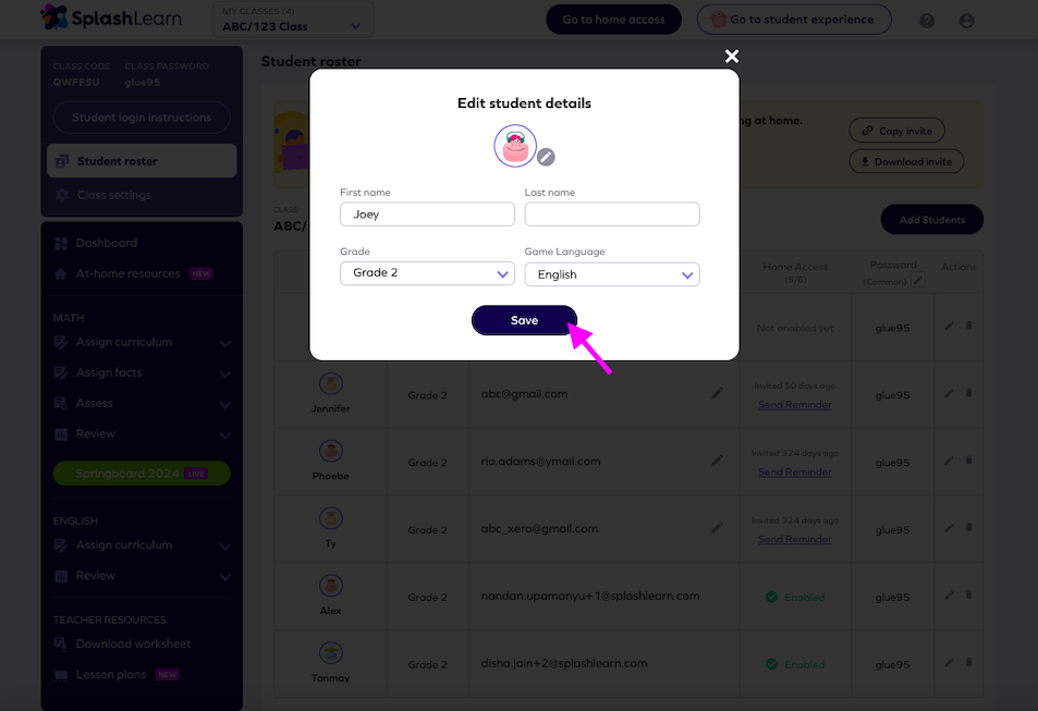 How can teachers change/update student information in SplashLearn ...