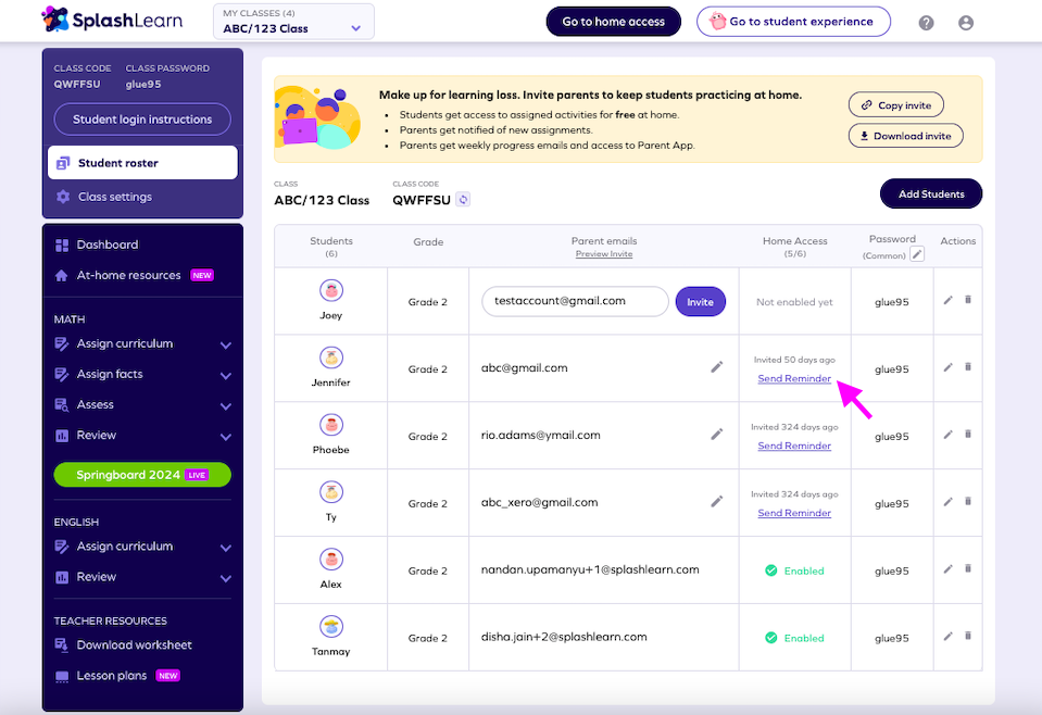 How can a teacher enable home access for the students? – SplashLearn