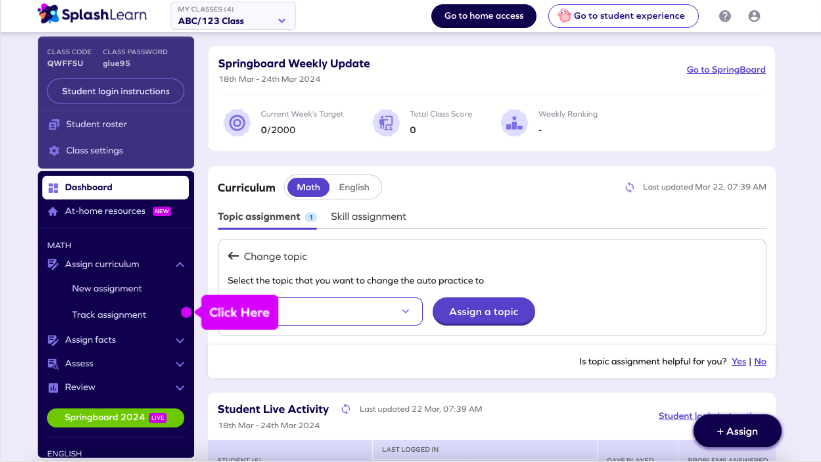 How can teachers track the assigned Math practice? – SplashLearn