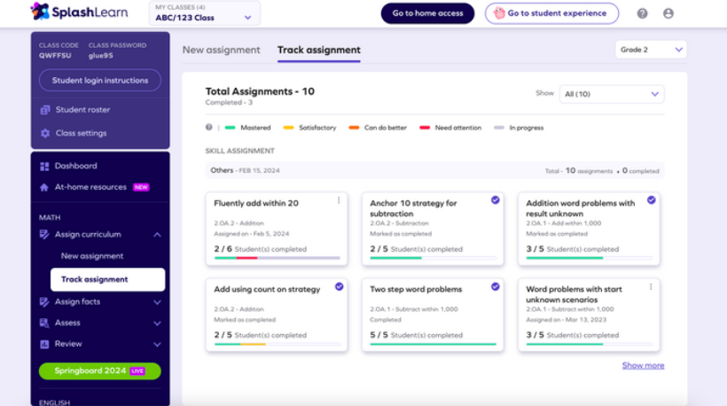 How can teachers track the assigned Math practice? – SplashLearn