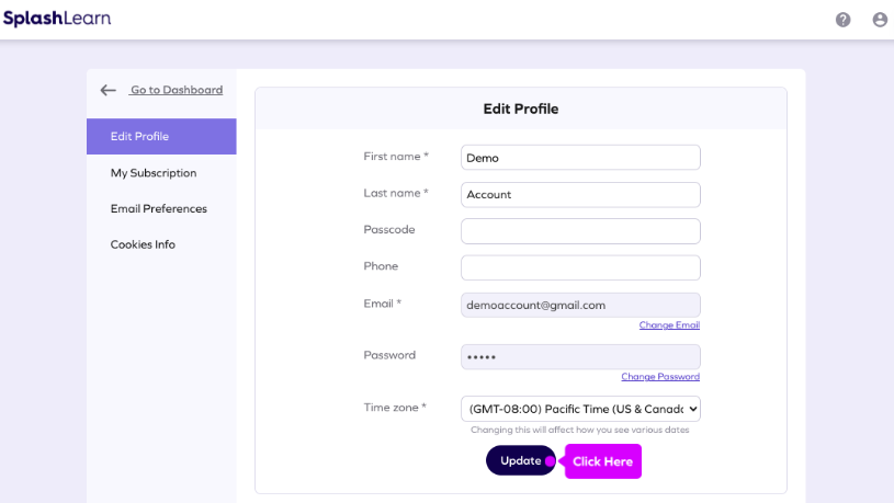 How can a teacher change the name, phone number, email address, and ...