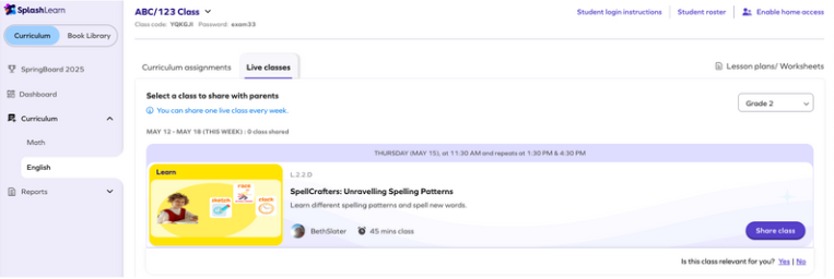 How teachers can refer a Live Class to students? – SplashLearn