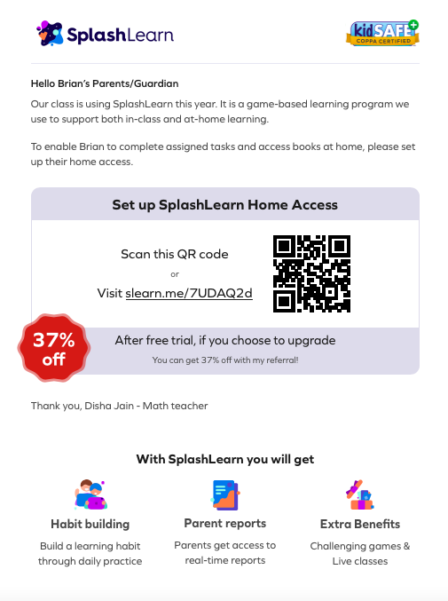 Setting up a classroom-linked parent account on SplashLearn – SplashLearn