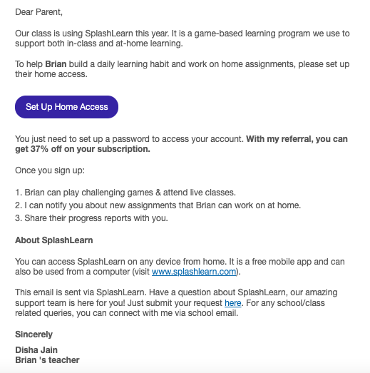 Setting up a classroom-linked parent account on SplashLearn – SplashLearn