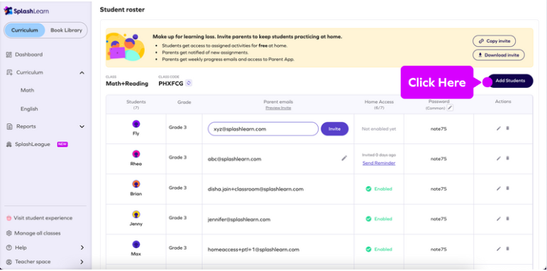 How can teachers add students to an existing SplashLearn classroom ...