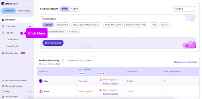 Where can teachers track student activity and progress/report ...