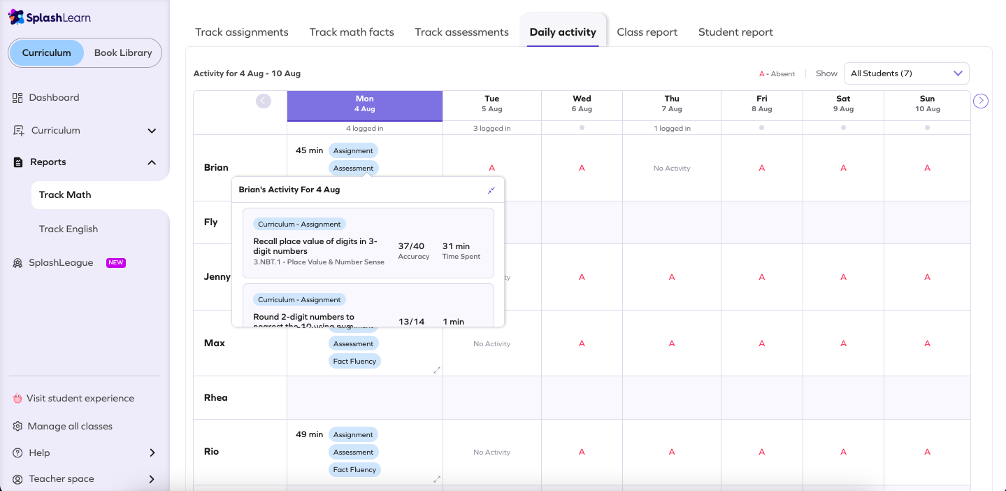 Where can teachers track student activity and progress/report ...