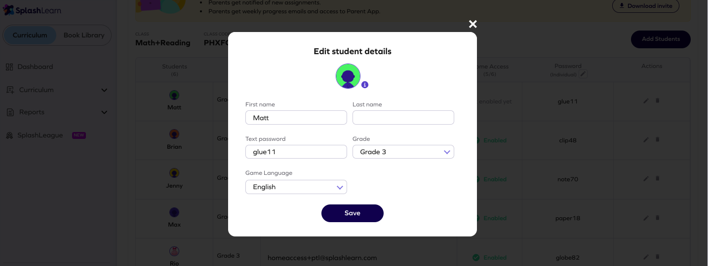 How can teachers view or change student password? – SplashLearn