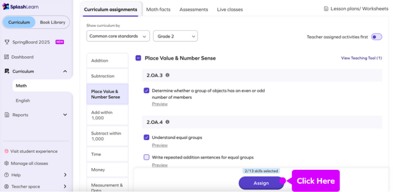 How can a teacher assign Math assignments to the students? – SplashLearn