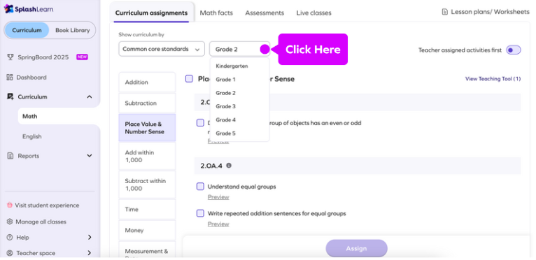 How can a teacher assign Math assignments to the students? – SplashLearn
